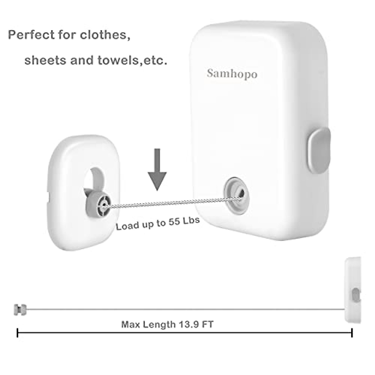 Samhopo Clothes Line Retracting Outdoors, Retractable Clothesline Indoor, Laundry Line with 10 PCS Clothespins, Heavy Duty Clothes Drying Line for Hanging Clothes