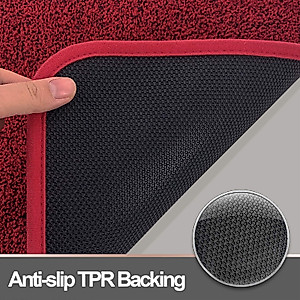 ITSOFT 2pc Non-Slip Kitchen Dirt Trapper Rug Runner Set, Absorbent Shoe Scraper, Machine Washable (59" x 17.5" + 29.5" x 17.5") (Red & Black)