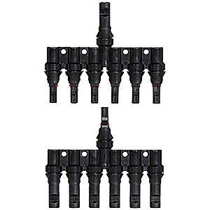 JJDD Carkio T Branch Connector,1 Pair Male Female 1 to 6 Solar Panel Cable Connectors Photovoltaic Connectors Adapter Compatible with Solar Panels -2 Pack