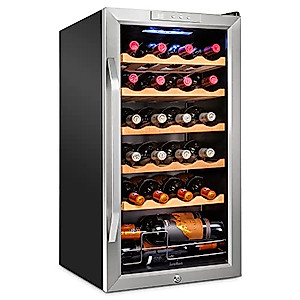 Ivation 24 Bottle Compressor Wine Cooler Refrigerator w/Lock | Large Freestanding Wine Cellar For Red, White, Champagne or Sparkling Wine | 41f-64f Digital Temperature Control Fridge Stainless Steel