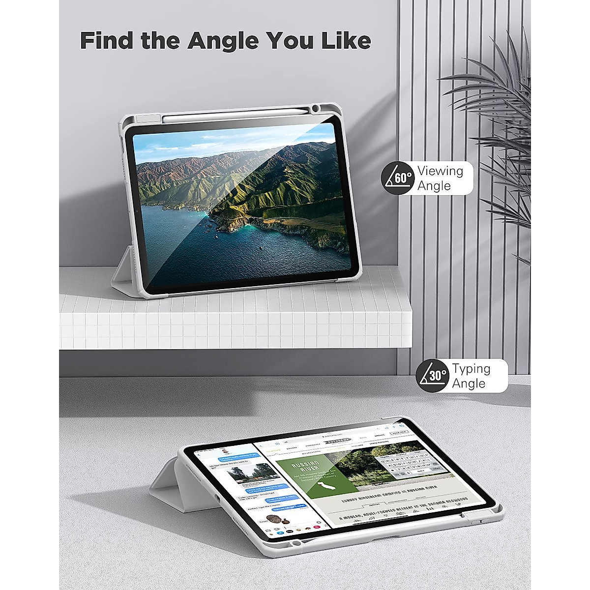 TiMOVO Case for iPad Air 11 Inch M2 2024 with Pencil Holder, iPad Air 6th/5th/4th Generation Case (2024/2022/2020) 10.9 Inch, Slim Stand Protective Cover with Transparent Back Shell, Light Gray(V1)