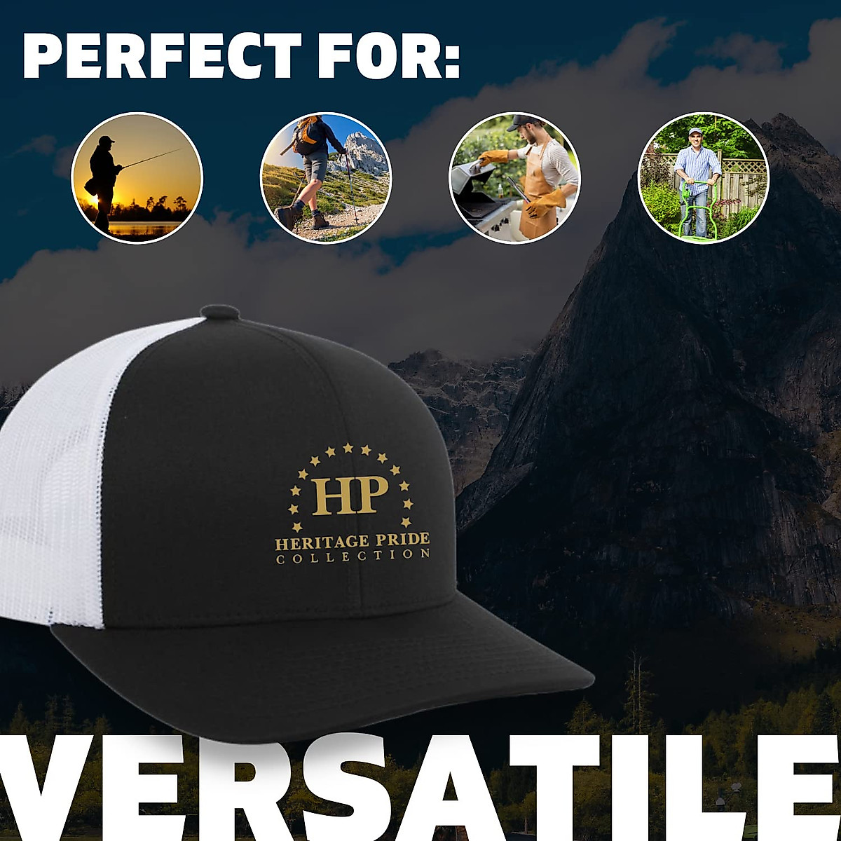 Heritage Pride Mens Bear Hat Embroidered Bear Mountain Forest Tamarack Mens Mesh Back Trucker Hat Baseball Cap-Royal/White