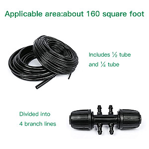 Micro Drip Irrigation Kit 226FT Greenhouse Automatic Patio Misting Plant Watering System with 1/4 inch 1/2 inch Blank Distribution Tubing Hose Adjustable Nozzle Emitters Sprinkler Barbed Fittings