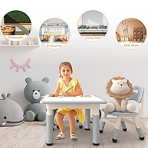 GarveeHome Kids Table and 2 Chairs Set, Height Adjustable Toddler Table and Chair Set, Graffiti Desktop, Children Multi-Activity Table for 2, Kids Study Table for Home Daycare Preschool for Ages 2-8