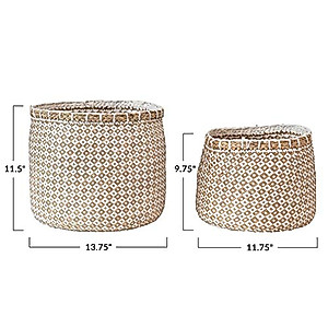 Creative Co-Op Hand-Woven Seagrass & Paper Pattern, Natural & White, Set of 2 Basket, Brown, 2