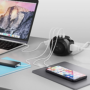 Ceptics USB C Power Strip Cube Compact Size, 21W 3 Outlets + 4 USB Ports (3 USB and 1 USB-C) Portable Design, Compact for Travel, Cruise Ship, Office - White - Powerful (Black)