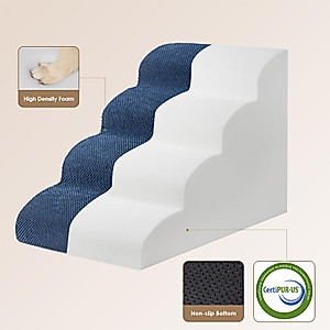EHEYCIGA Curved Dog Stairs Ramp for High Beds 19.7" H, 4-Step Dog Steps for Small Dogs and Cats, Pet Stairs for High Bed Climbing, Non-Slip Balanced Pet Step Indoor, Navy