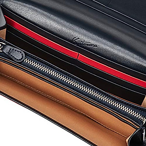 Kitamura NH0779 Long Wallet, Coin Purse, L-Shaped Type, Dark Blue/Red, Navy Blue 10701