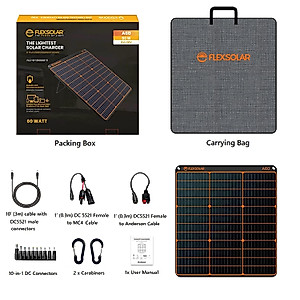 FlexSolar 60W Solar Panel Charger Kit QC3.0 USB-A/PD USB-C/DC Outputs IP67 Waterproof Portable Power Emergency for Power Station Generator Cellphone Tablet RV Battery