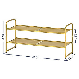 SUFAUY 2-Tier Shoe Rack, Stackable Shoe Shelf Storage Organizer for Entryway Closet, Metal Mesh, Gold