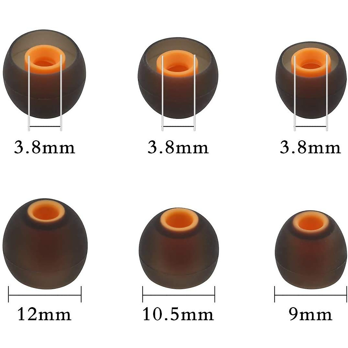 ALXCD Eartips Compatible with JBL Live 300 Tune 125TWS Headphones, 6 Pairs S/M/L Sizes Replacement Silicone Earbud Tips, Compatible with Tune 125TWS Live300，Black/Orange