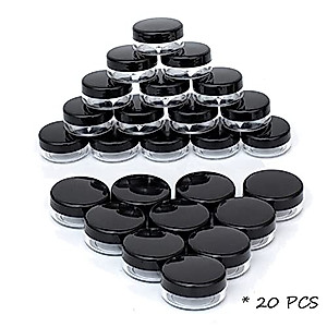 ZEJIA 10 Gram Sample Containers, 20 Count Cosmetic Containers with Lids, Refillable Empty Sample Jars, Small Plastic Containers with Lids (Black)