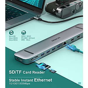 Docking Station USB C, 13-in-1 USB C Hub Multiport Adapter USB C Dongle with 4K Dual HDMI+DP Display+Ethernet+4 USB,+SD/TF+USB C PD+Data Port+Audio/Mic for Dell XPS 13/15/Surface Pro 7 Go