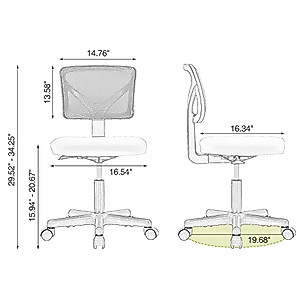 Home Office Chair Mesh Armless Computer Desk Chair Ergonomic Task Rolling Swivel Chair Adjustable Modern Chair with Lumbar Support, Green