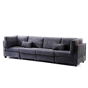 Deep Seat Reversible Modular Sofa with Movable Ottoman, Free Combinational Convertible Sectional Couch, Oversized Corner Sofa&Couches with Solid Wood Legs and Detachable Backrest for Living Room