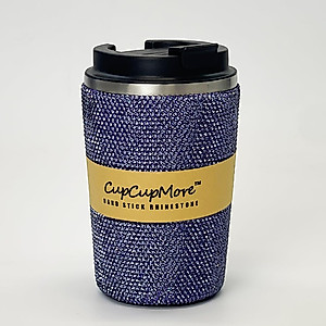 Cupcupmore 12 oz Bling Purple Rhinestone Stainless Steel Coffee Tumbler,Shiny Travel Insulated Coffee Mug with Lid, Reusable Spill Proof Coffee Cup,Portable Thermal Mug for Hot and Cold