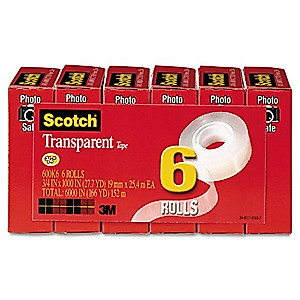 Scotch Transparent Tape, 3/4 in x 1000 in, 6 Boxes/Pack (600)