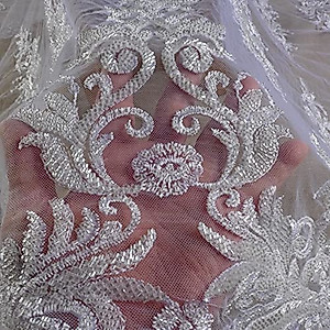 Special Design La Belleza Beading lace Fabric 53" Width Beautiful Patterns Easy to Cut for Wedding Dress Pure White lace Fabric 2 Yards