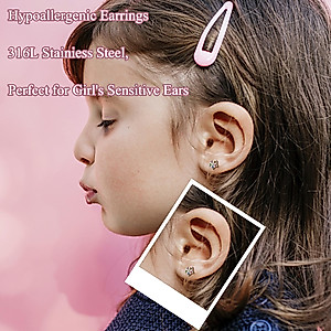 BESTEEL 12 Pairs Hypoallergenic Screw Back Earrings for Girls Women CZ Ball Surgical Stainless Steel Stud Earrings Set Cute Star Flower Screwback Earrings Mix Age: over 3 years old