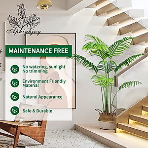 Aphighjoy 4FT Artificial Areca Palm Plant with Natural Trunks & Real Touch Leaves,Fake Palm Tree with Stable Pot, Faux Plant for Indoor Outdoor Modern Decor Housewarming Gift (4 Ft - 1 Pack)