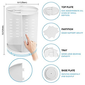 sanipoe 360 Makeup Organizer, DIY Detachable Spinning Cosmetic Makeup Caddy Storage DIsplay Bag Case Large Capacity Makeup Box Acrylic Vanity Organizer Box, Great for Countertop and Bathroom, White