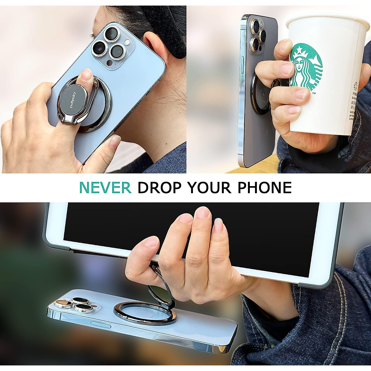 Doflyesky Magnetic Phone Ring Holder with Magsafe, Double Adjustable Gym Finger Ring Grip, Removable Phone Grip, for iPhone, iPad and Smartphones, Compatible with Magnetic Car Mount (Colorful)