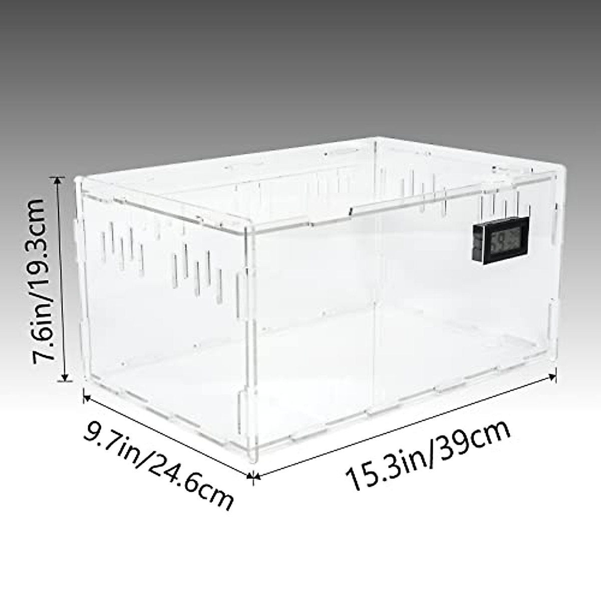 BETAZOOER Reptile Terrarium Breeding Tank Acrylic Reptile Feeding Box with Temperature Hygrometer (15.3"x9.7"x7.6")