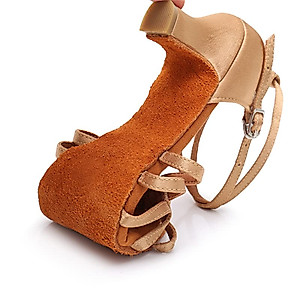MSMAX Latin Dance Shoes Mid Heel Jazz Ballroom Dancing Sandals for Women Nude 9 M US Women