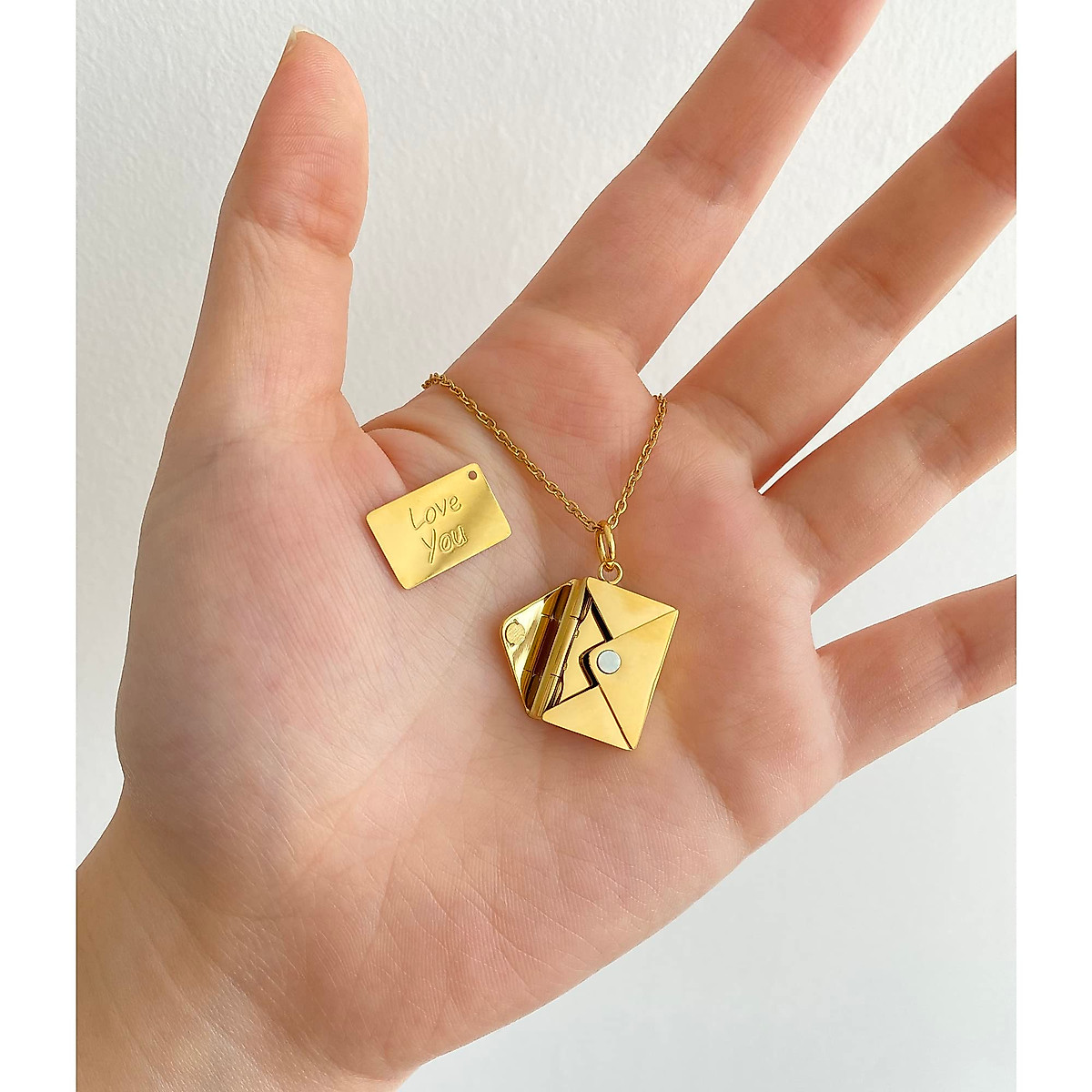 mintolex Envelope Necklace with Message Love You for Her Hidden Message Secret Locket Necklace Stainless Steel Love Letter Necklace Birthday Gifts for Mom/Wife/Girlfriend(Gold)