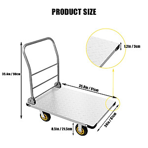 Platform Truck, 1800lb Capacity Heavy Duty Foldable Push Cart, 36 x 24in Flatbed with 6" Swivel Wheels, Platform Truck Hand Cart for Industry, SuperMall (M)