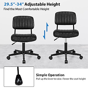 COSTWAY Armless Desk Chair with Wheels, PU Leather Computer Task Chair with Low Back Lumbar Support, Height Adjustable Rolling Home Office Chair for Kids Teens Adults, Black