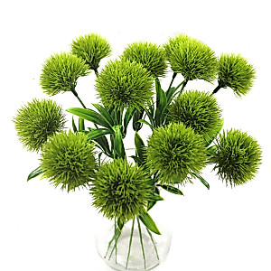 Yalulu 10 Pcs Dandelion Artificial Flowers Plants Bouquet Plastic Flower for Home Decor, Wedding, Garden Decoration (Green)