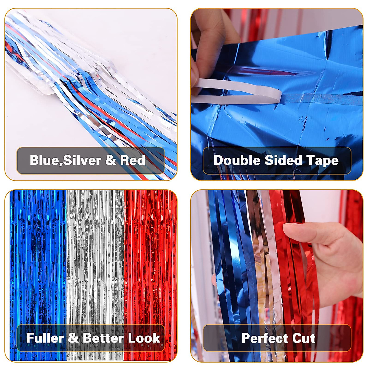 PIGETALE, 2 Pack 3.2 x 8.2 ft Red White and Blue Foil Fringe Backdrop Curtain, Streamer Backdrop Tinsel Curtains Photo Booth Props for Graduation Birthday Memo