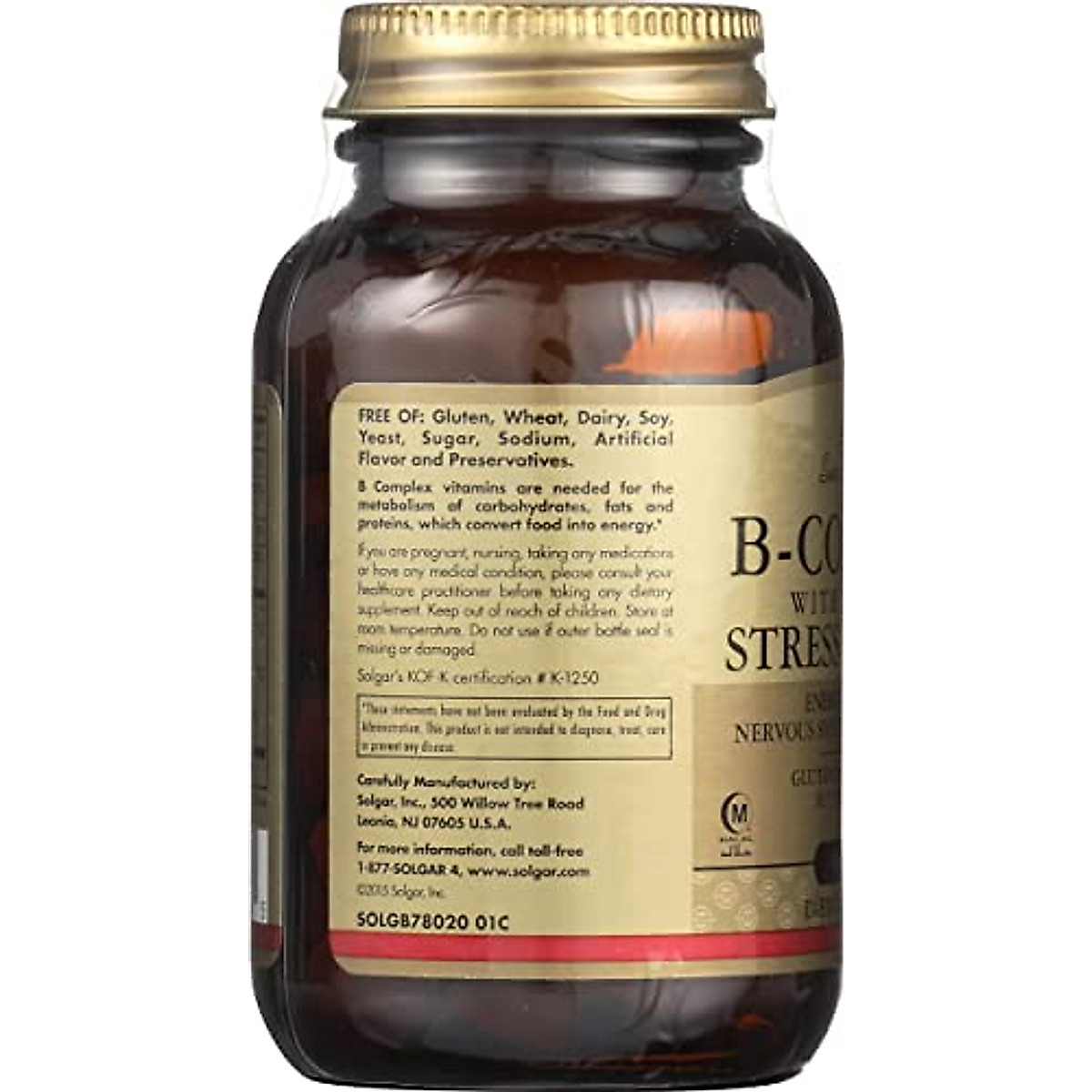 Solgar B-Complex with Vitamin C Stress Formula, 100 Tablets - Energy Metabolism - Nervous System & Immune Support - Non-GMO, Vegan, Gluten Free, Dairy Free, Kosher, Halal - 50 Servings