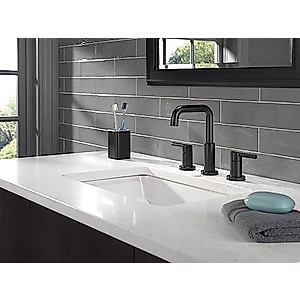 Delta Faucet Nicoli Widespread Bathroom Faucet 3 Hole, Matte Black Bathroom Faucet, 2 Handle Bathroom Faucet, Bathroom Sink Faucet, Drain Assembly, Matte Black 35849LF-BL
