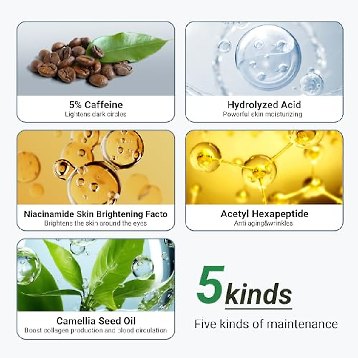 5% Caffeine Peptide Eye Serum, Under Eye Roller Cream for Dark Circles, Puffiness, Bags Under Eyes - 360° Massage Ball Cream Anti-aging for Wrinkles Fine Lines and Firming (Light blue)