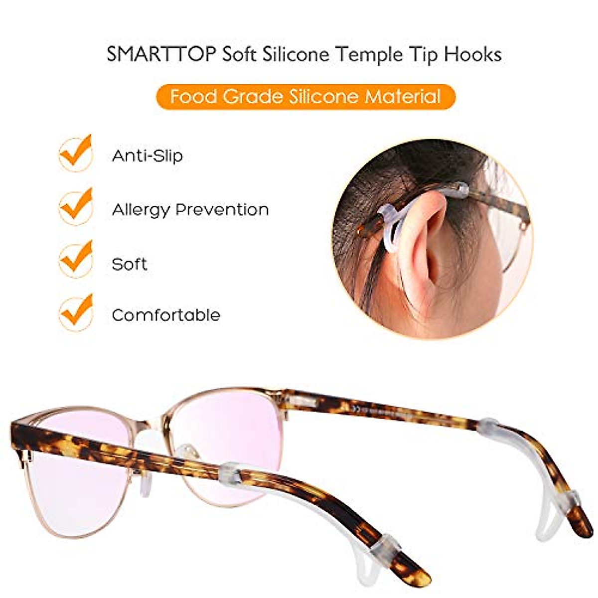 SMARTTOP Eyeglasses Ear Grips Sleeve-Upgrade anti-slip Silicone Eyeglasses Temple Tips Sleeve Retainer-Sleeve with Hook design-Soft and comfort Glasses Ear hooks 6Pairs (WHITE+BLACK)