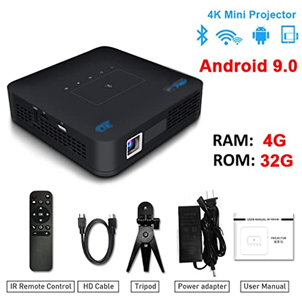 DROOS P15 Mini DLP Projector HDMI-Compatible Pocket Video Beamer Portable Android Home Theater Bluetooth 3D Proyector (projectors)