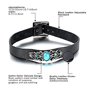 OIDEA Womens Antique Adjustable Buckle Leather Choker Collar Necklace,Imitation Turquoise Charm Collar with Gift Bag