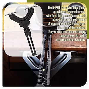 DNP618 Router Edge Guide for DEWALT Fixed Base Compact Router DCW600B, DWP611, DNP612, DW6913, PORTER-CABLE 450 and 451 - Quickly Attaches to Fixed Base Compact Router
