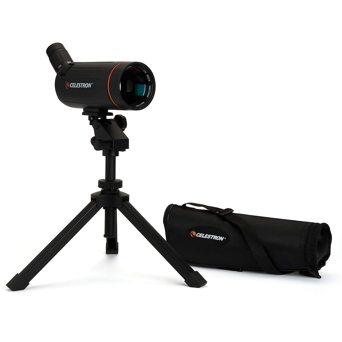 Celestron – Mini MAK 70mm Angled Spotting Scope – Maksutov Spotting Scope – Great for Long Range Viewing – 25–75x Zoom Eyepiece – Multi-Coated Optics – Rubber Armored – Tabletop Tripod Included,Black
