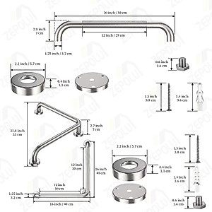 Brushed Nickel Angled Grab Bar 16 Inch, Zepolu Stainless Steel L-Shaped Safety Grab Rail, Bathroom Mobility Aid Handrail, Wall Mounted Balance Support Assist Shower Handle for Senior Elderly Handicap