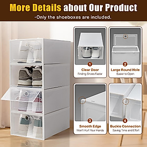 LUGBING 24 Pack Shoe Storage Boxs, Foldable Clear Plastic Shoe Organizer for Closet, Space Saving Stackable Shoe Rack for Entryway, Drop Front, Under Bed