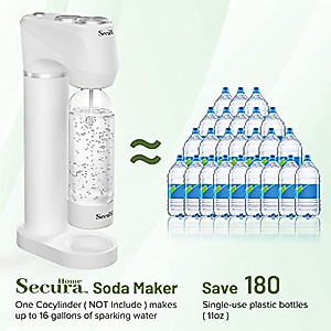 Secura Home Sparkling Water Machine, Cordless Soda Maker with Pressure Gauge, Quick & Customize Carbonation for Any Drink, with BPA Free PET Bottle, Compatible 60L CO2 Exchange Cylinder (NOT Included)