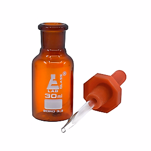 EISCO Dropping Bottle, 30ml (1oz) - Amber Borosilicate 3.3 Glass - Eye Dropper Pipette and Dust Proof Rubber Bulb - Octagonal, Non-Screw Top