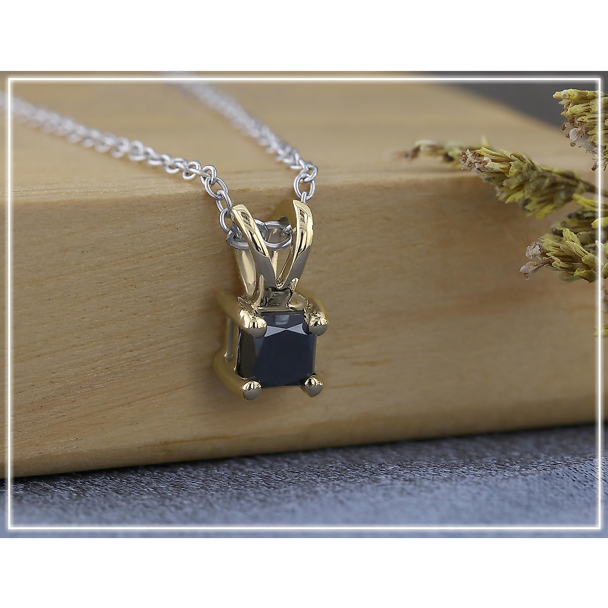 Dazzlingrock Collection 1.00 Carat (ctw) Princess Black Diamond Solitaire Pendant With 18 Inch Chain With Silver Chain 1 CT, 10K White Gold