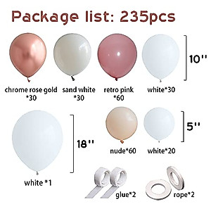 235 pcs Rainbow Balloon Arch Garland Kit Happy Birthday Boho Balloons Dusty Pink White Rose Gold Nude Balloons Baby Shower Wedding Anniversary Bridal Shower Party Decorations Backdrop