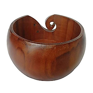 iayokocc Wooden Yarn Bowl with Holes Holder - Yarn Holder Knitting Bowls Handmade Knitting Bowl Wool Holder for Knitting and Crochet Accessories Storage (Wine Red)