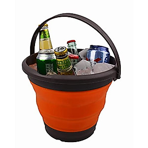 SAMMART 5.5L (1.4 Gallon) Set of 2 Collapsible Plastic Bucket - Foldable Round Tub - Portable Fishing Water Pail - Space Saving Outdoor Waterpot. (Orange + Blue)