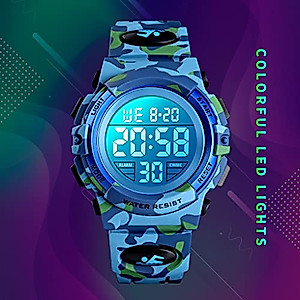 Dayllon Boys Watch Digital Sports 50M Waterproof Watches Boys Girls Children Analog Quartz Wristwatch with Alarm - Camo Blue